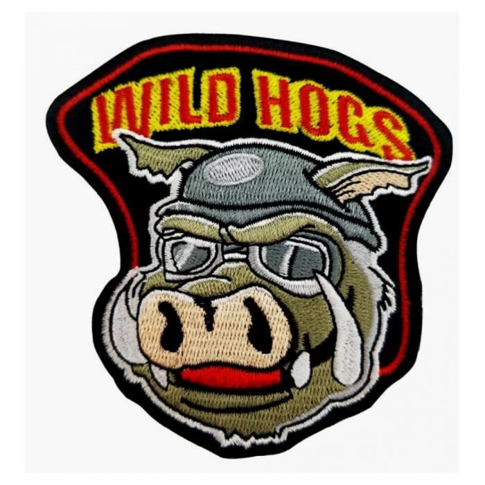 Patch thermocollant - Wild Hogs - Cochon casqué - 10.5x10cm - Noir ...