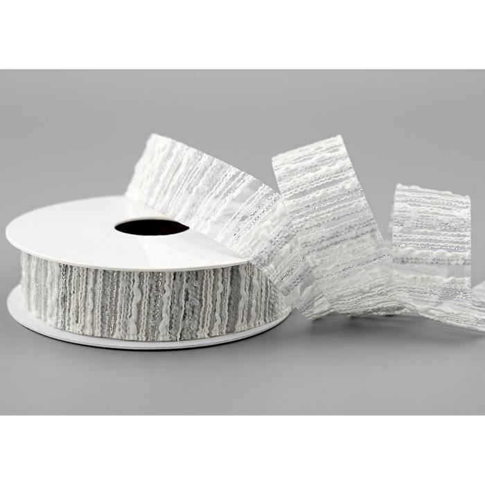 Ruban En Mousseline De Soie Lurex - 10 M X 25 Mm - À Rayures - Blanc ...