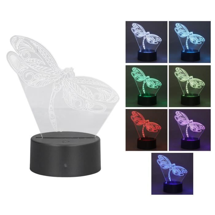PAR - Lumière 3D Libellule Motif 3D Lumière LED Veilleuse 3D Lumière 7 ...