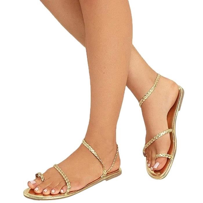 Sandales Femmes Plates Été Strappy Gladiateur Peep Clip Toe Sangles ...