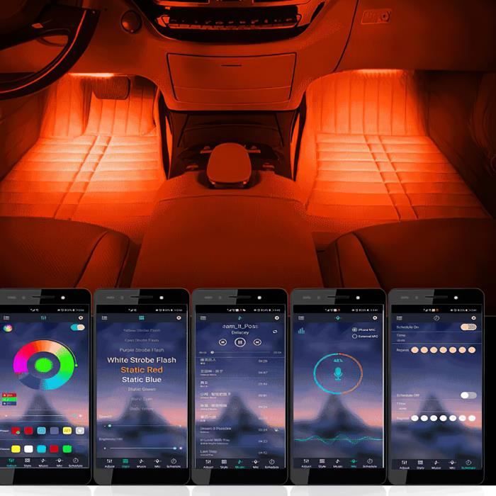 Lumière colorée de pied de voiture de lumière ambiante de Bluetooth de ...