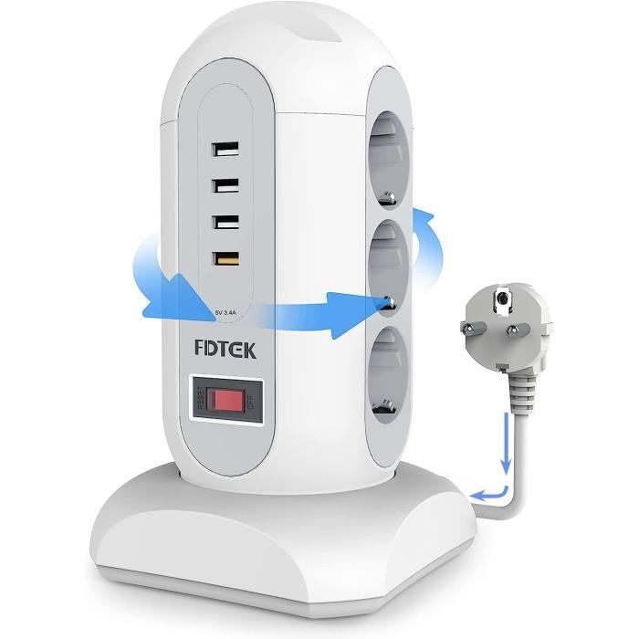 Multiprise avec interrupteur de protection contre les surcharges et 4 ...