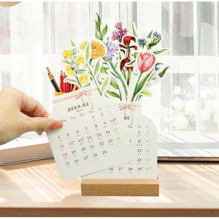 Calendrier De Fleurs 2024, Calendrier De Bureau Créatif Avec Fleurs ...