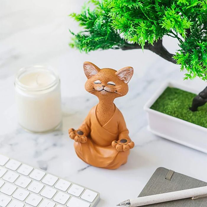 Statue de méditation chat zen en résine, décoration Feng Shui, ornement ...