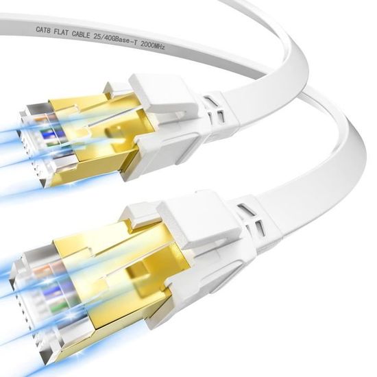 Cable Ethernet 3m Cat 8, Câble RJ45 Plat Cable Réseau 3m Haut Debit ...