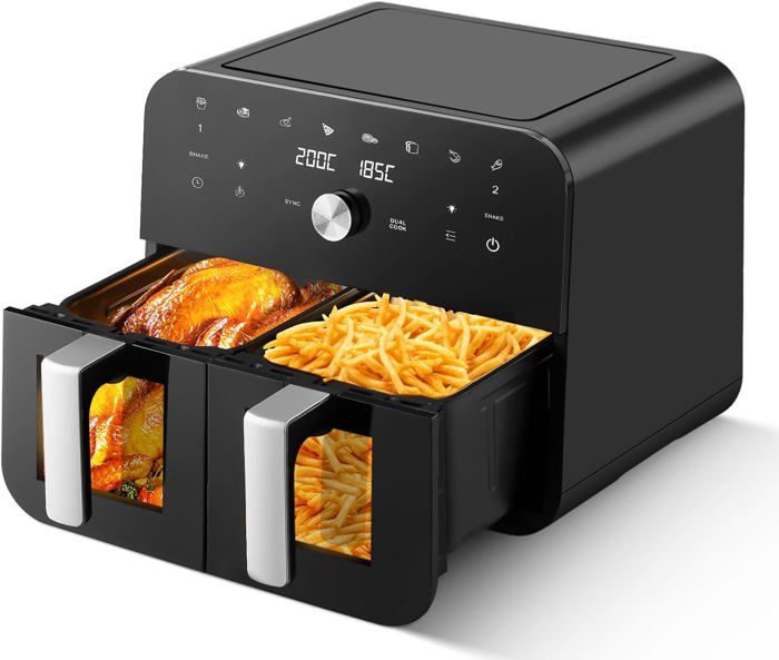 Friteuse sans Huile à Double Tiroir, 9L Air Fryer avec Fenêtre Visible, Friteuse à Air Chaud ...