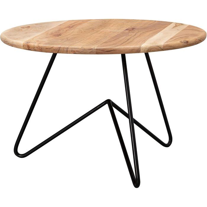 FineBuy Table Basse Acacia eois Massif/Metal 60 x 39,5 x 60 cm Table d ...