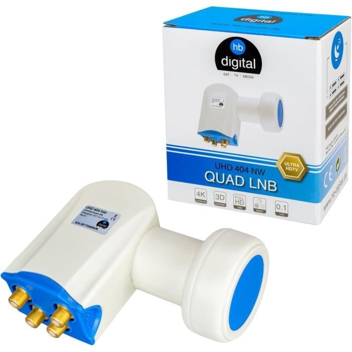 Ultra HD Quad LNB Blanc - UHD 4K Full HD DVB-S-S2 - Facteur de bruit de 0,1 dB - pour quatre ...
