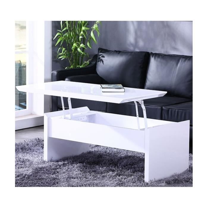 Table Basse Blanche Plateau Relevable Biseauté - Cdiscount Maison