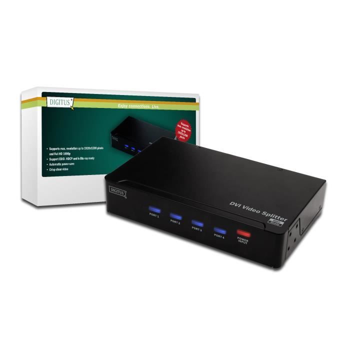 DVI Video/Audio Splitter. 1 PC-4 Monitors/Speakers - Cdiscount