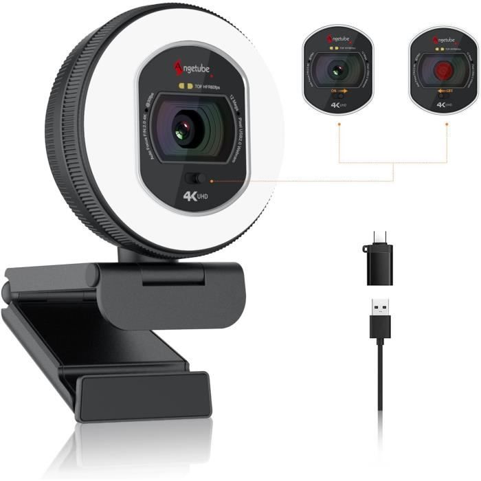 Webcam - Angetube - 866Max 4K - Mise au point automatique TOF - Double micros antibruit AI ...