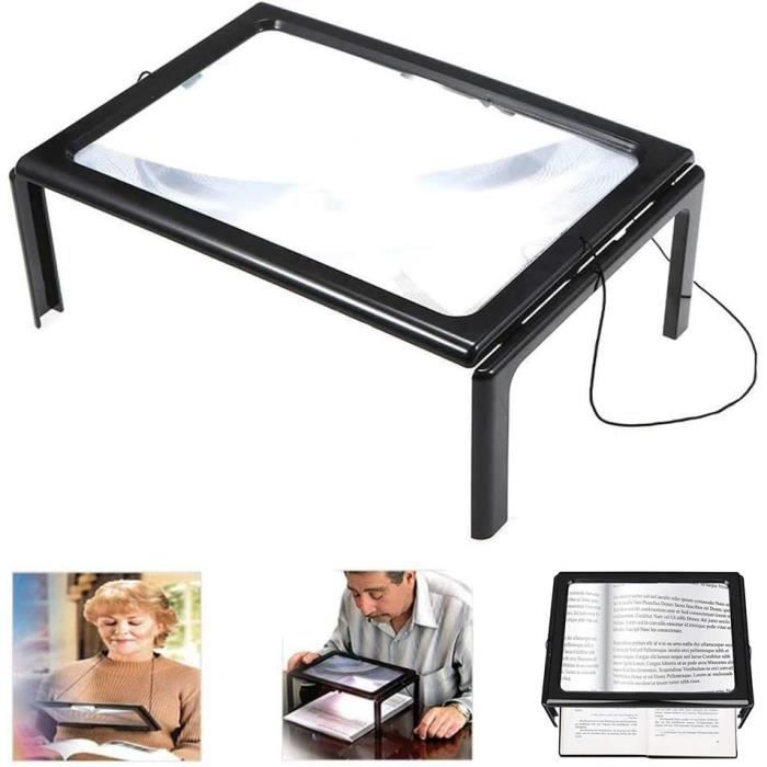 Loupe Rectangulaire pour Malvoyant INTVN 3X avec Lumière Mains Libres - SSS - A4 Pleine Page ...