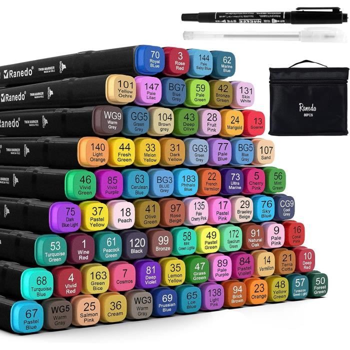 Marqueurs À Alcool, 80 Crayons De Couleur, Marqueurs Permanents À ...