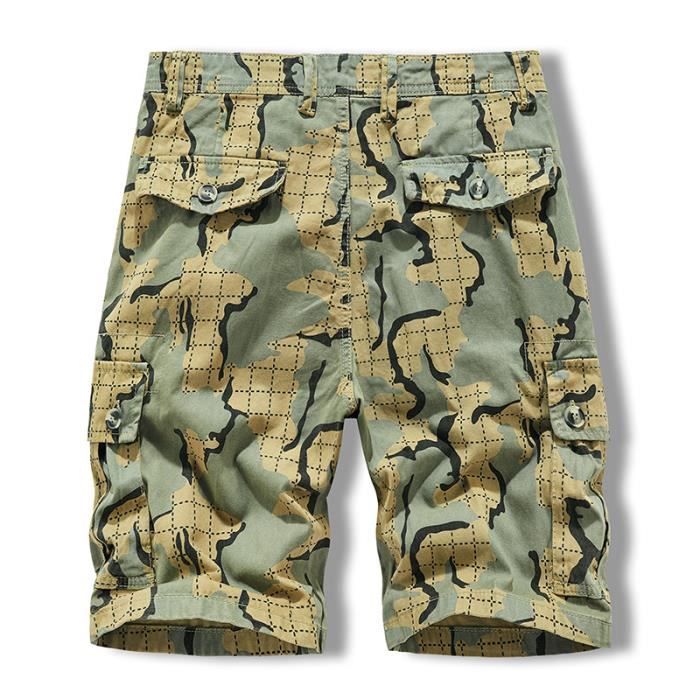 Multipoches Short Cargo Homme en Coton Coupe Droite Casual Short Ete ...