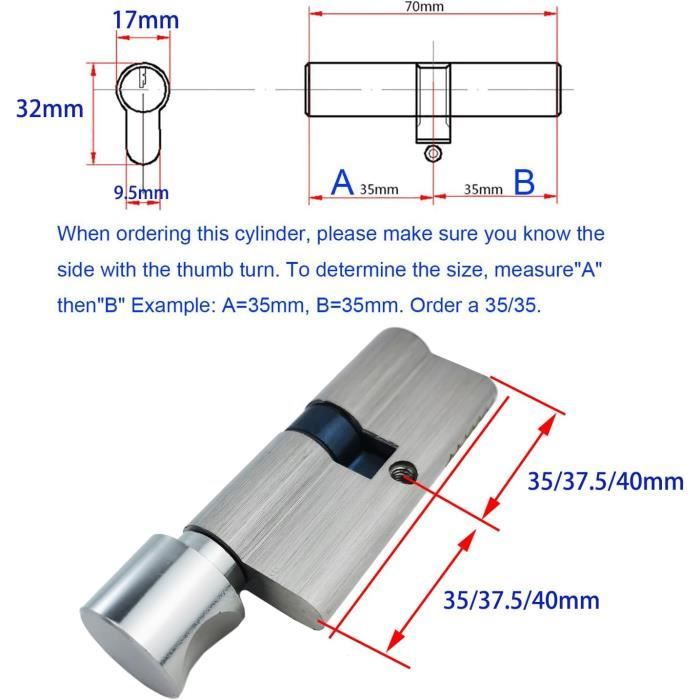 Cylindre Européen, Cylindre Serrure Laiton 35-35 (70Mm), Anti-Casse ...