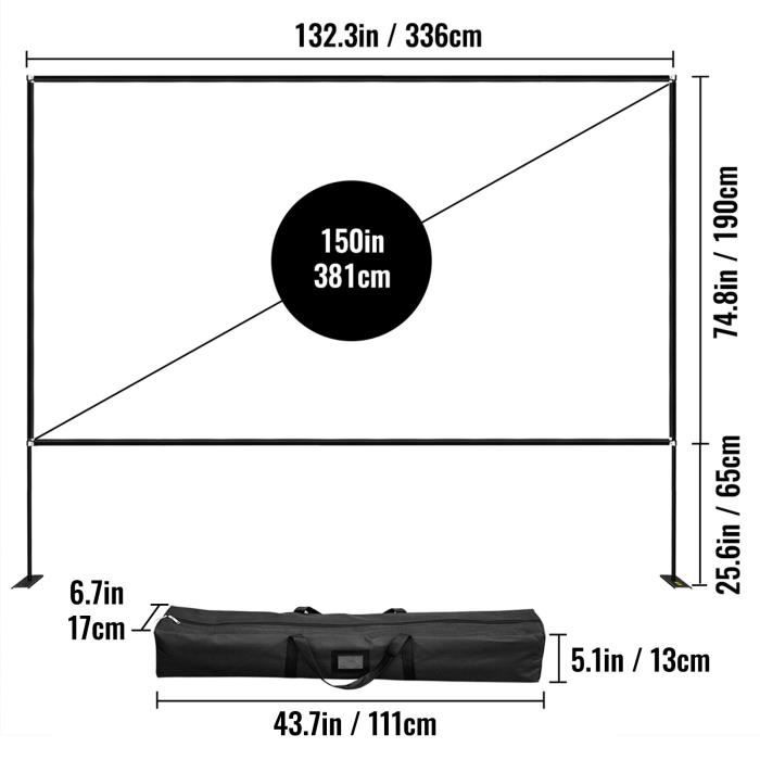 Écran de Projection 150" avec Support - VEVOR - Toile Oxford - 16:9 ...