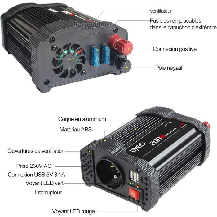 Onduleur de voiture - BYGD - 200W - 2 ports USB 3.1A - 400W pic ...
