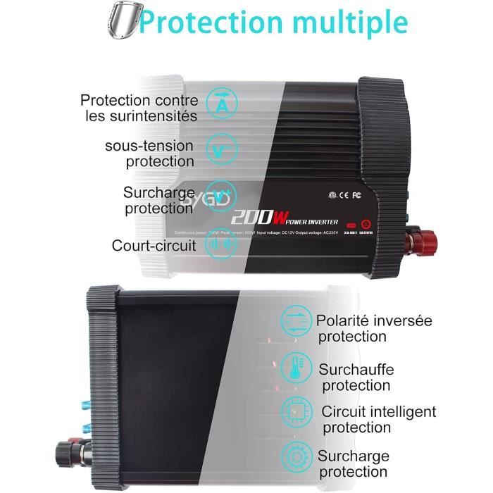 Onduleur de voiture - BYGD - 200W - 2 ports USB 3.1A - 400W pic ...