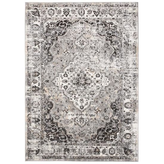 TAPISO Tapis Salon Chambre VALLEY Anthracite Beige Crème Gris Vintage ...