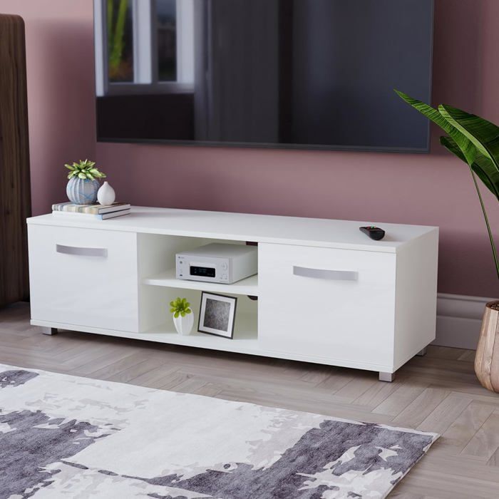 Vida Designs Cosmo Meuble TV Moderne 2 Portes en MDF Mat Brillant Blanc ...