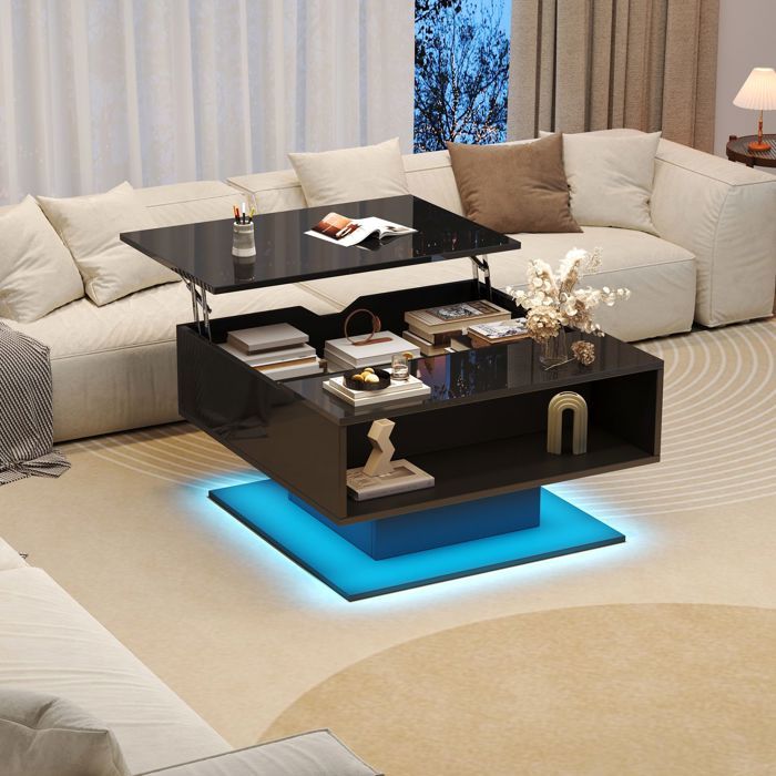 Table basse 80 cm, plateau relevable tableau basse salon, rangement ...