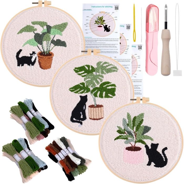 Kit Punch Needle 3 Sets Debutant Broderie Chat - Cdiscount Beaux-Arts ...