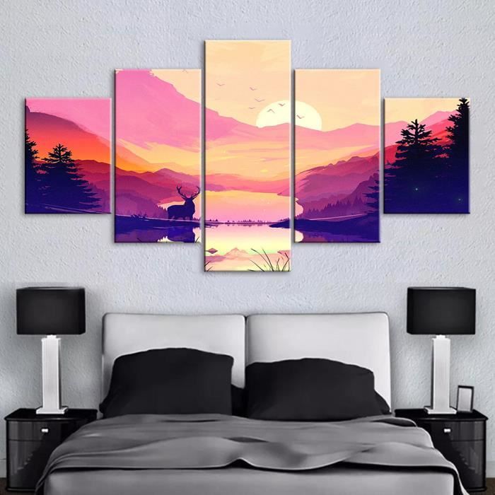 GUHB-89 Paysage d'art mural HD, 5 panneaux de décoration de maison ...