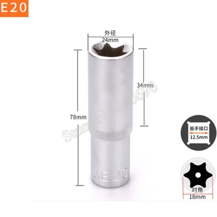 DOUILLE DE TOURNEVIS,E20--Jeu De Douilles Torx Star 1-2 ", Type E E8 E10 E11 E12 E14 E16 E18 E20 ...