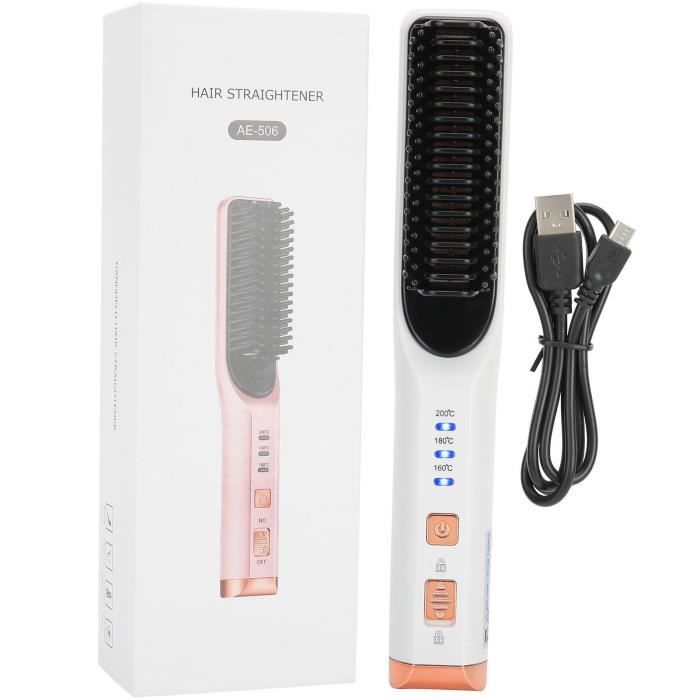 Zerodis Peigne à friser Peigne à lisser les cheveux 3 en 1 Bigoudi Charge USB Banque d ...
