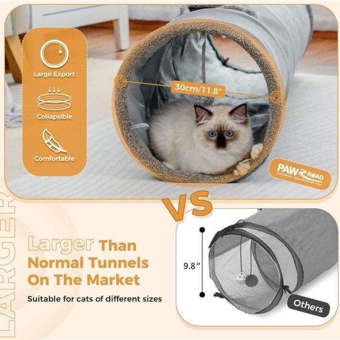 Jouet Tunnel pour Chat en Daim, Grand Tunnel a Chat Pliable avec 2 ...