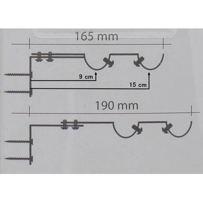 2 supports pour tringles à rideaux doubles gouttières ø 20 mm, entraxe réglable ajustable ...