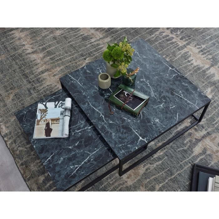 Table basse gigogne en marbre noir - WOHNLING - Design angulaire ...