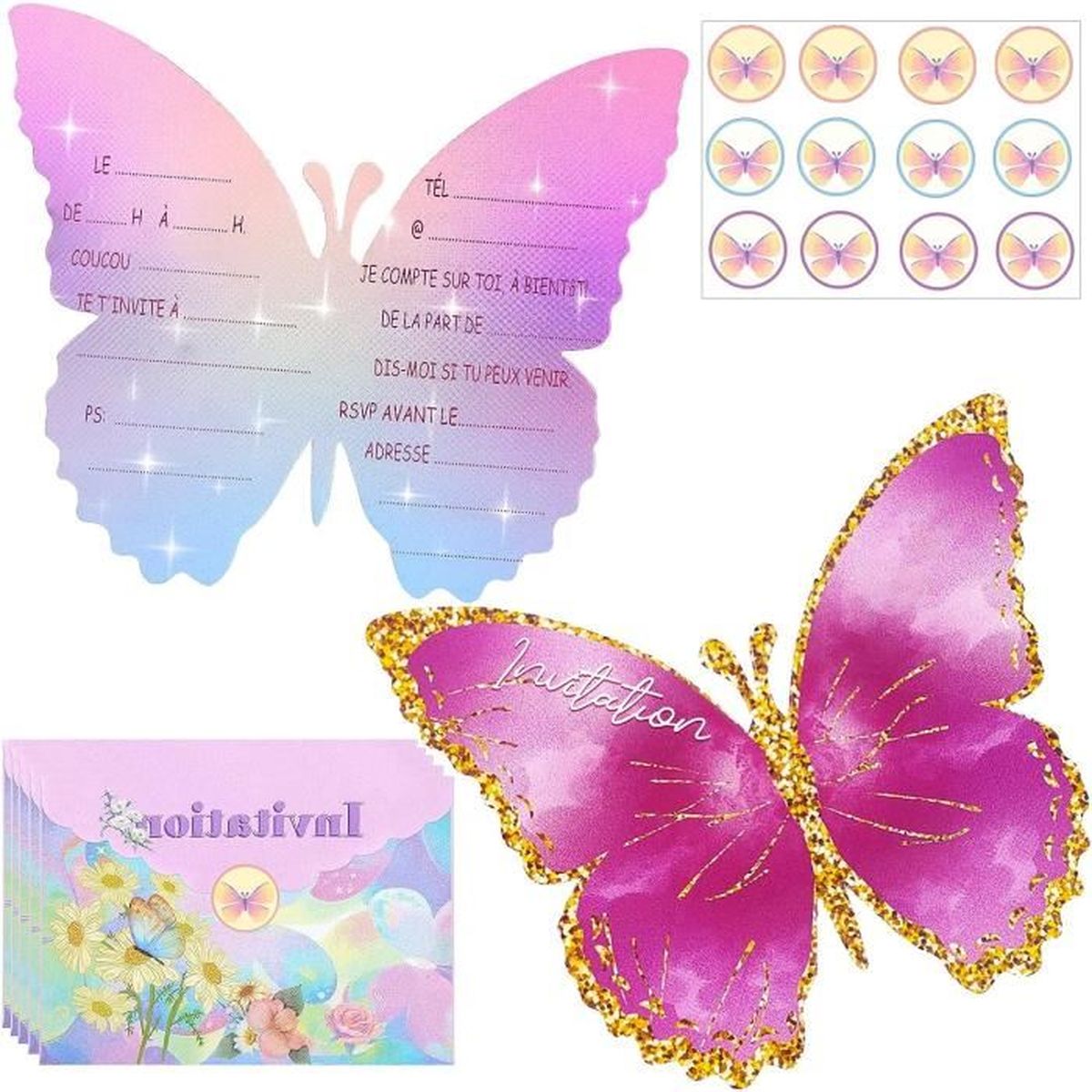 Carte Invitation Anniversaire Fille 12Pcs, Cartes D'Invitation Papillon ...