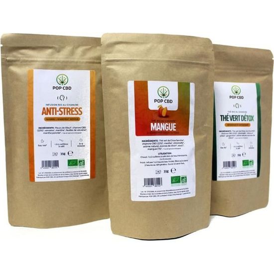 Pack 3 Infusions Bio POP CBD au Chanvre CBD : "ANTI-STRESS, MANGUE, THÉ ...
