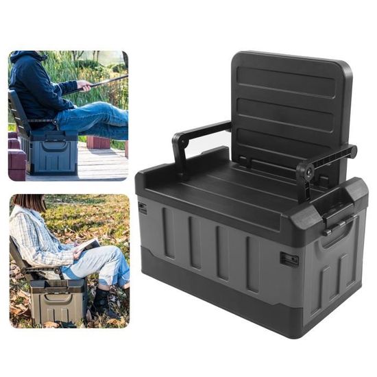 Boîte de rangement pliable 70L - DILWE - Chaise portable - ABS - Noir mat - Multifonctionnelle