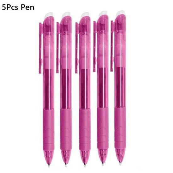 STYLO,Rose Red pen-5Pc--Stylos à Gel effaçables et rétractables, pointe ...