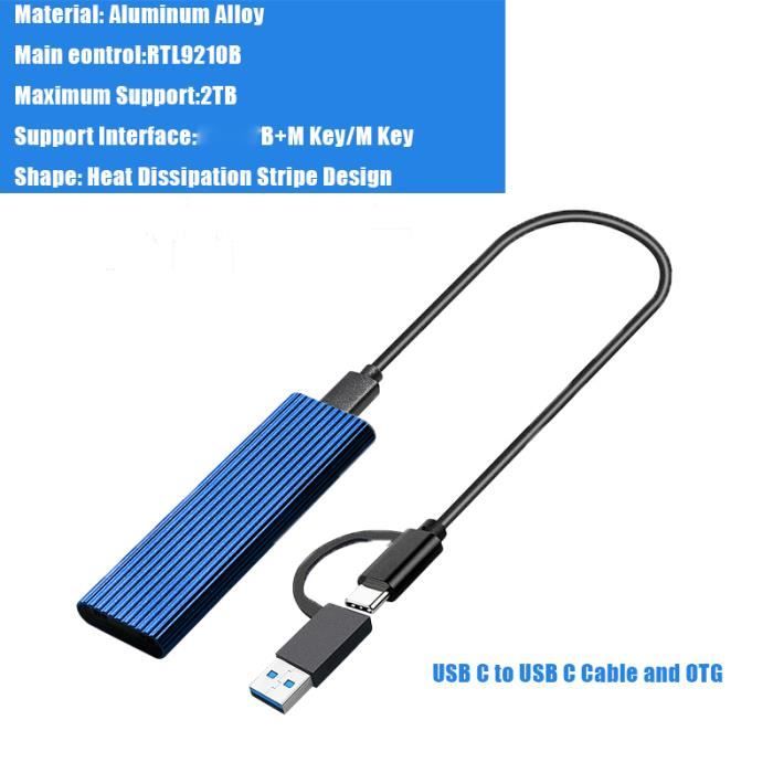 Case OTG Bleu - boîtier SSD Nvme avec double protocole OTG vers USB 3.1 ...