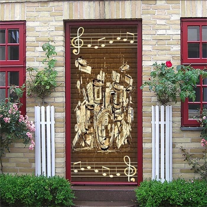 3D Sticker De Porte Instrument De Musique De Mode Rétro Papier Peint ...