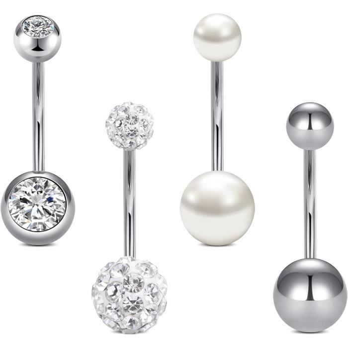 Piercing Nombril 14G 6-8-10-12-14Mm Acier Chirurgical Cz Perle Diamant ...