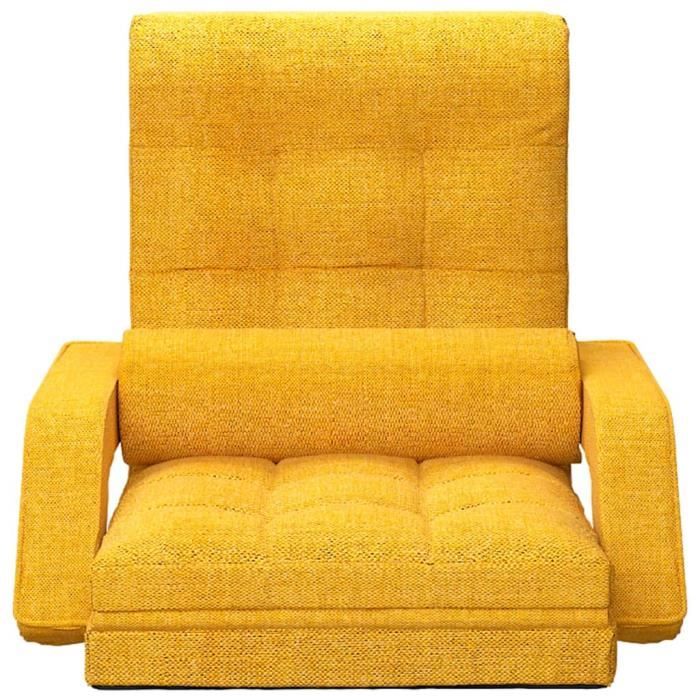 OLL Chaise pliable de sol avec fonction de lit Jaune moutarde Tissu ...
