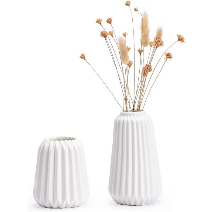 Petit Vase Blanc Mat Set De 2 Vases En Céramique Avec Rainures Pour ...