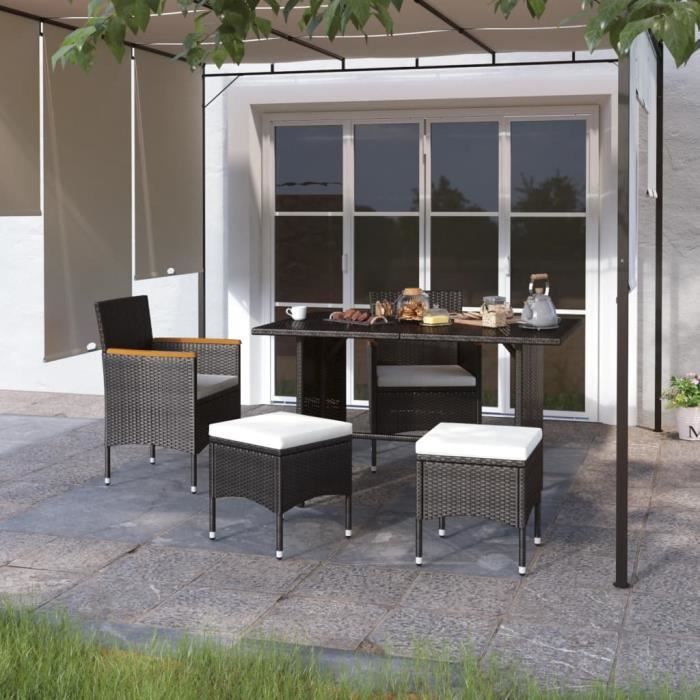 GOTOTOP Jeu de chaise et tabouret de jardin 4 pcs Résine tressée Noir ...