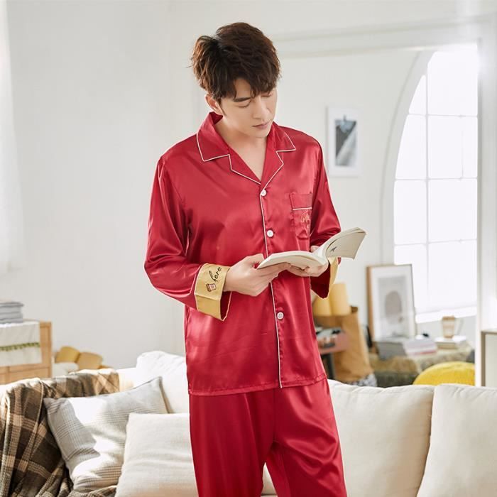 Pyjama en satin de soie,Pyjama de Couple confortable en Satin de soie ...