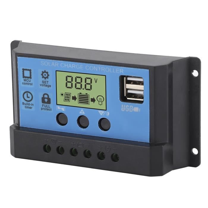 Contrôleur de charge solaire - VGEBY - PWM - 12V 24V - Affichage LCD - Double sortie USB ...