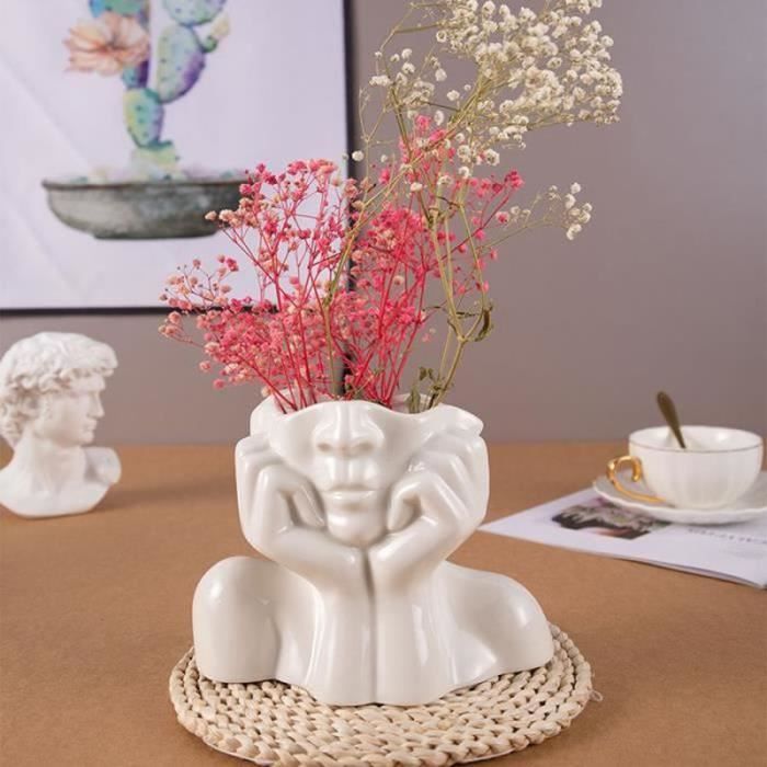 Vase en céramique forme de visage humain art abstrait pot de fleur ...