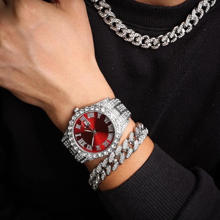 Diamant Montre En Or, Hommes Plaqué Or Réel 18K-Or Blanc Platine 42Mm ...
