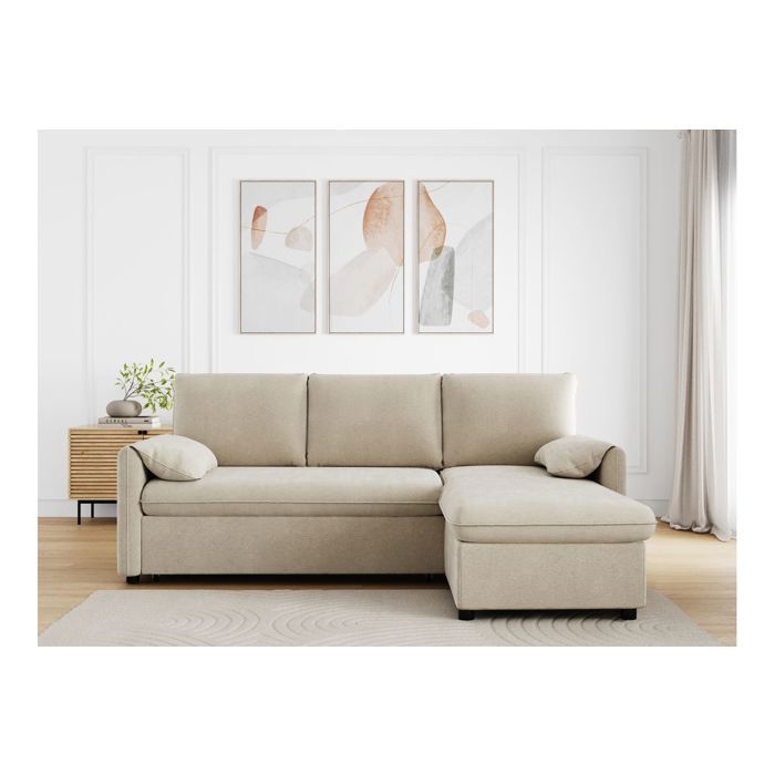 Canapé d'angle réversible 3 places MARTIN convertible en tissu - Beige ...