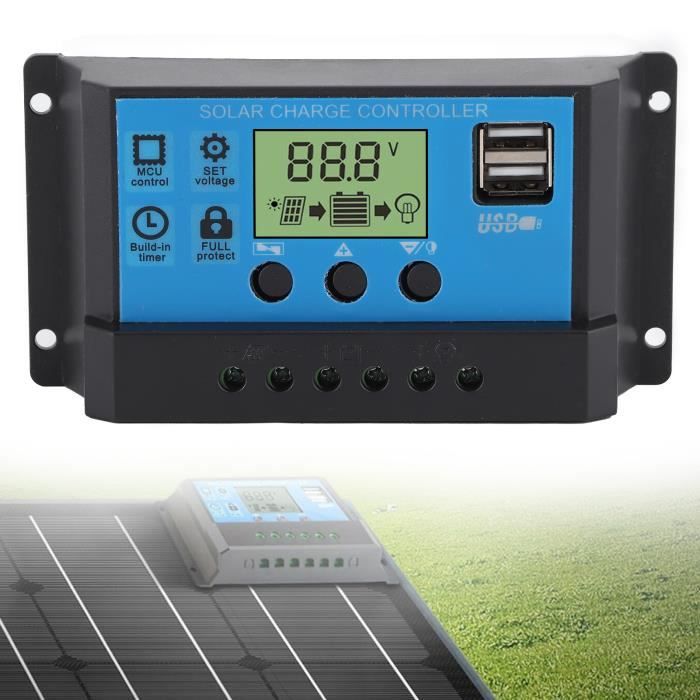 Contrôleur de charge solaire - VGEBY - PWM - 12V 24V - Affichage LCD - Double sortie USB ...