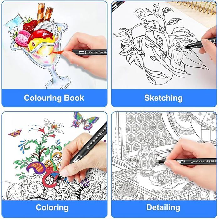 Feutre Coloriage 68 Stylos Colorier Double Pointe Aquarelle pour Adulte ...