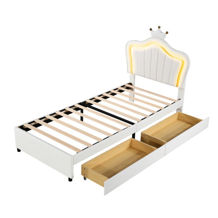 Lit enfant lit simple rangement 90x200 avec LED et tete de lit reglable ...